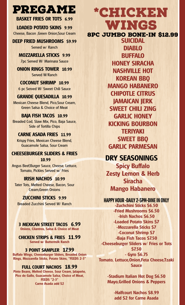 Menu – Half Court Sports Bar